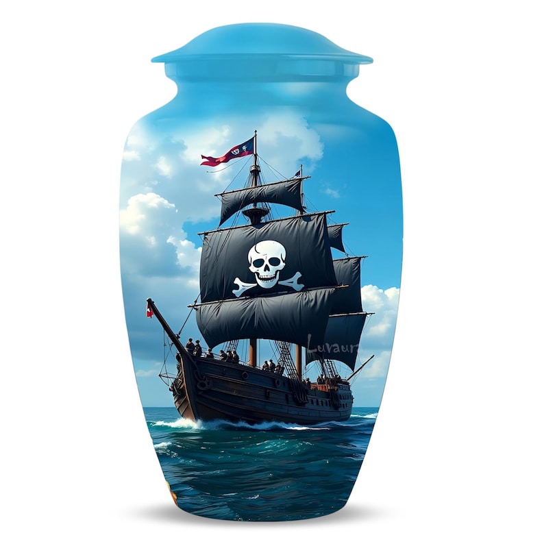 Pirate Ship Cremation Urn – Nautical Sea Burial Urn With Skull ...