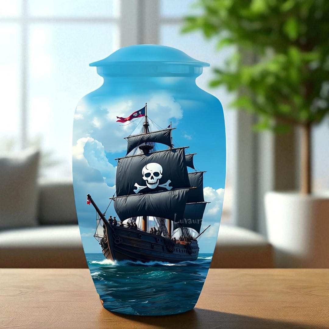 Pirate Ship Cremation Urn – Nautical Sea Burial Urn With Skull ...