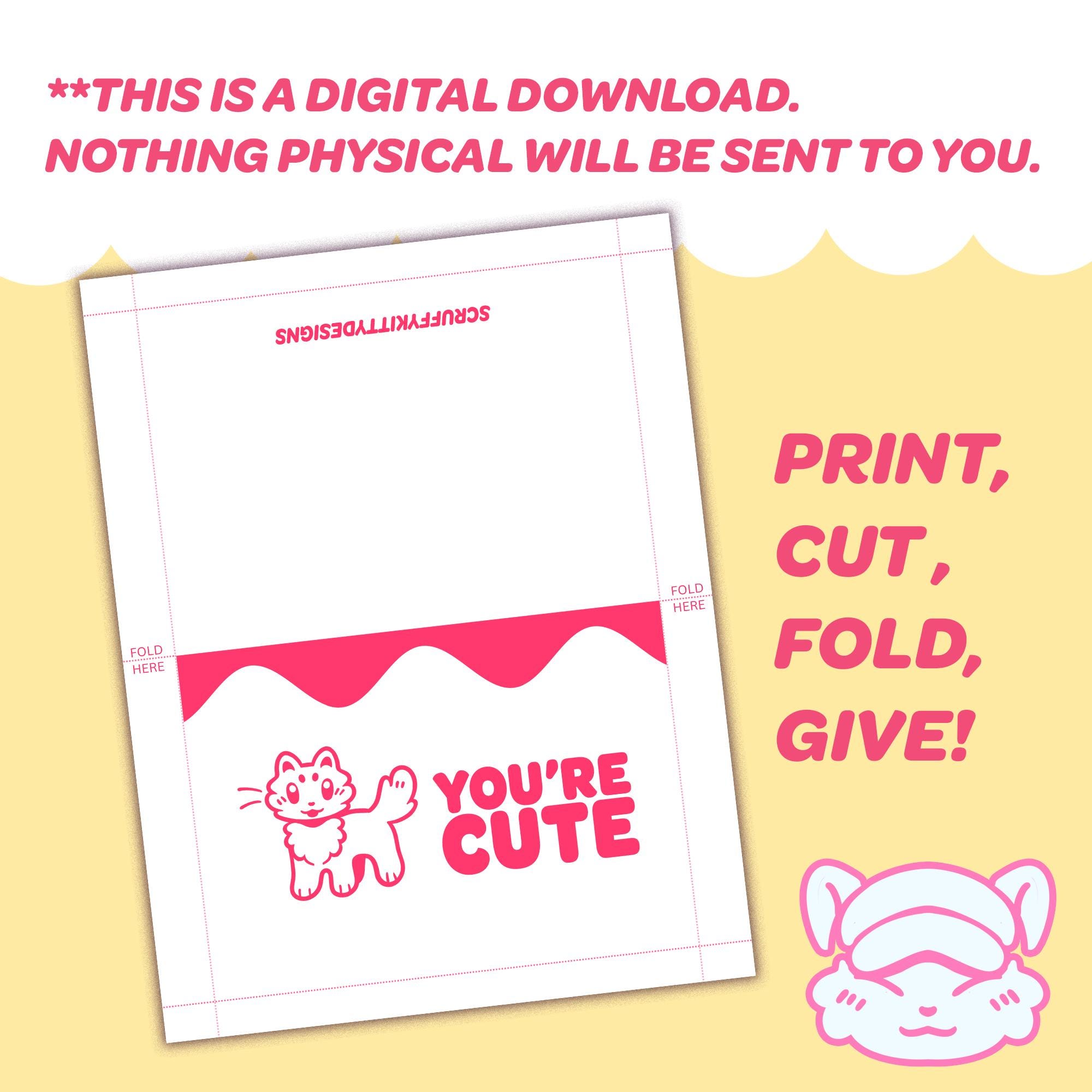 Printable Thank You Card, Cutecore Kawaii Kitty Valentine's Thank You ...