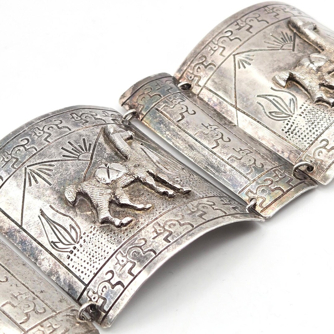 Vintage Peru Sterling Silver 900 Wide Cuff Panel Bracelet Llama - 7.5 ...