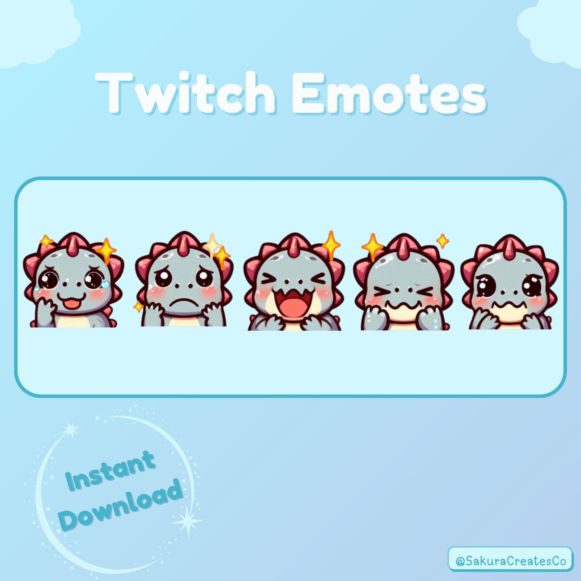 5 Dinosaur Twitch Emotes, Premade, Ready to Download, New, Kawaii ...