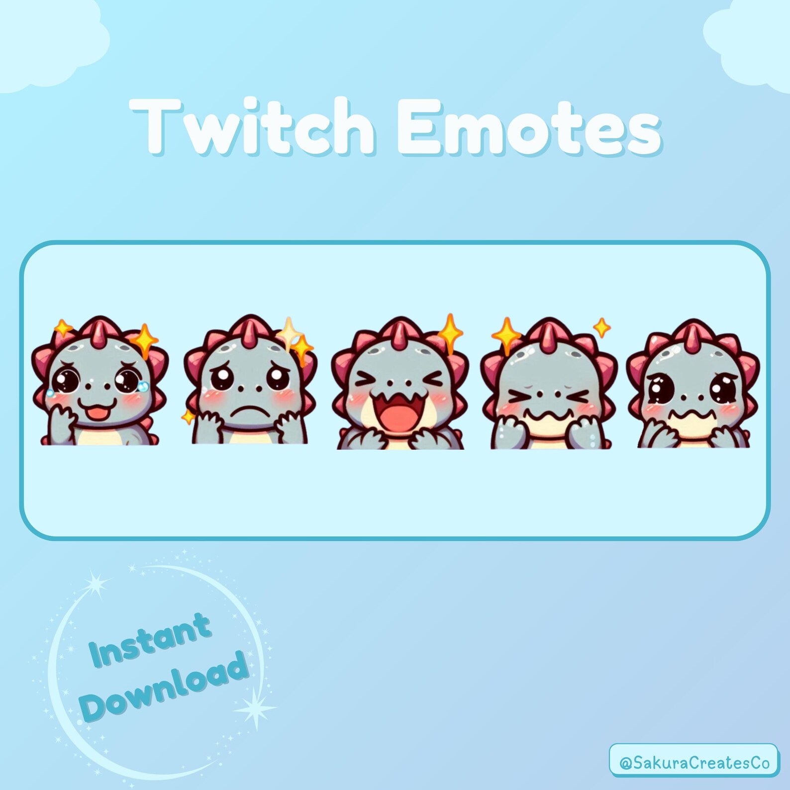 5 Dinosaur Twitch Emotes, Premade, Ready to Download, New, Kawaii ...