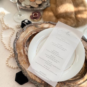 Bling Vellum Wedding Menus | Long Reception Menu | Dinner Menu | Table ...