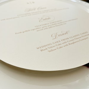 7.5" Round Menu | Circle Wedding Menus | Formal Elegant Menu | Shimmer ...