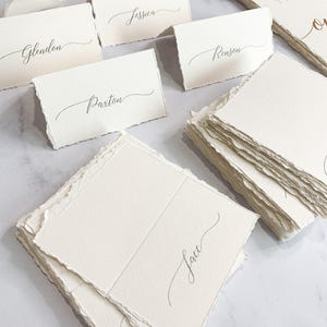 Wedding Place Cards: Deckle Edge Folded Name Tags - Custom Guest Names ...