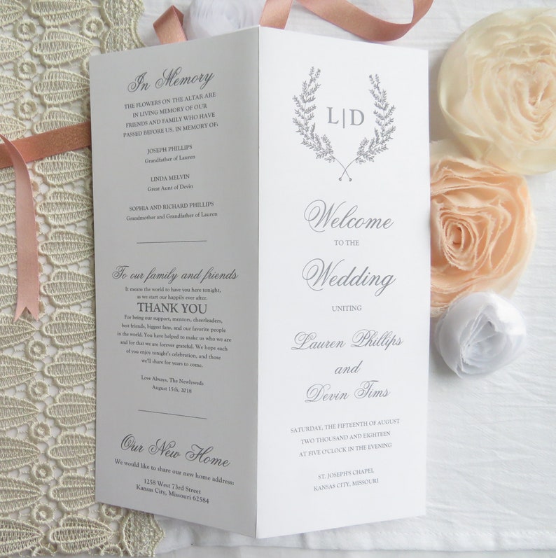 Folded Wedding Program Printable Template or Printing - Etsy