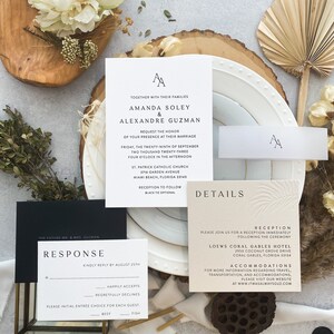 Minimalist Beach Wedding Letterpress Invitations With Palm Leaf Blind ...