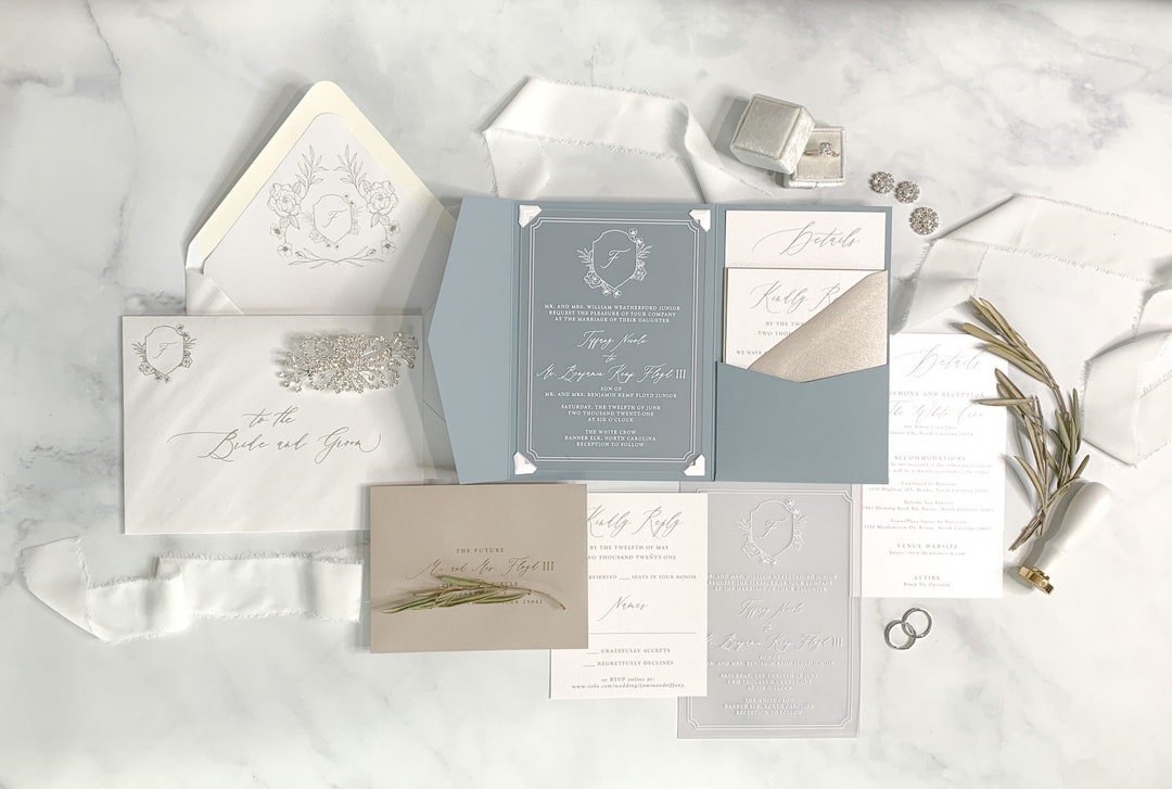 Dusty Blue Acrylic Wedding Invitations Acrylic Invites Clear ...