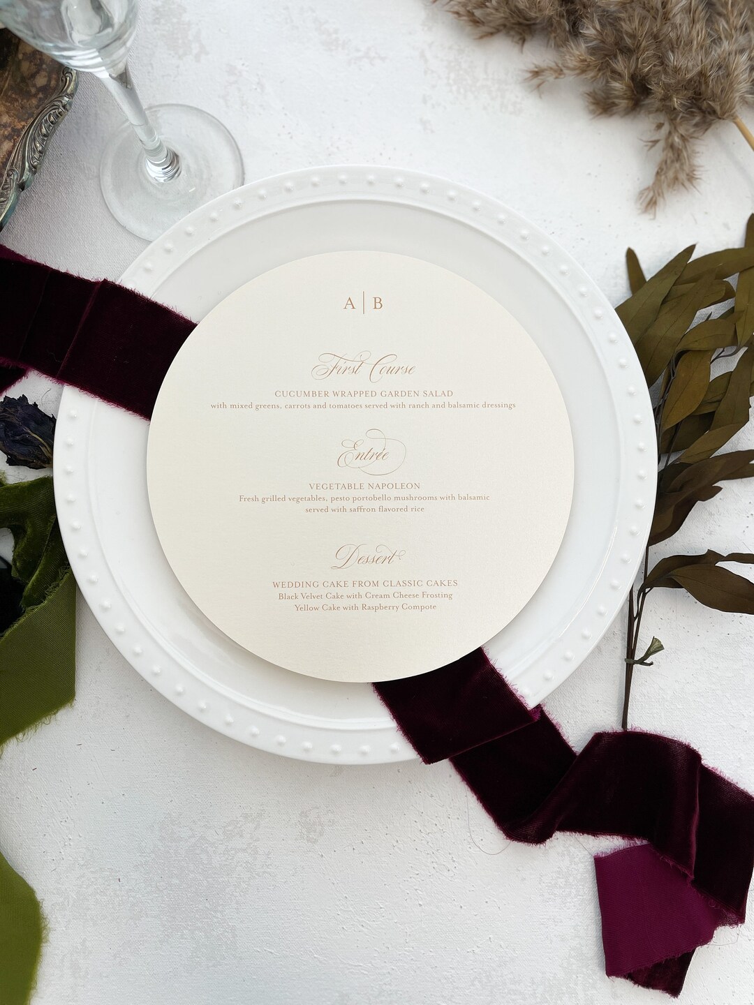 7.5" Round Menu | Circle Wedding Menus | Formal Elegant Menu | Shimmer ...