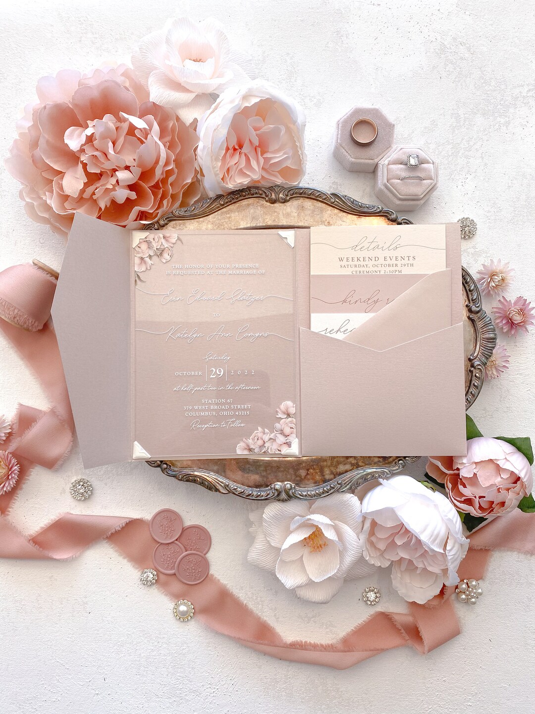 Blush Acrylic Wedding Invitation Clear Invitations Invitation Card Pink ...