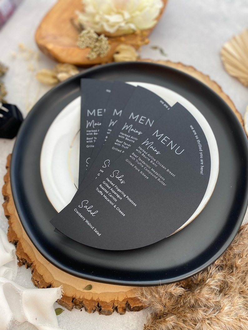 Black Half Circle Menus - Half Moon - 7.5 Inches Tall Style 298 - Etsy