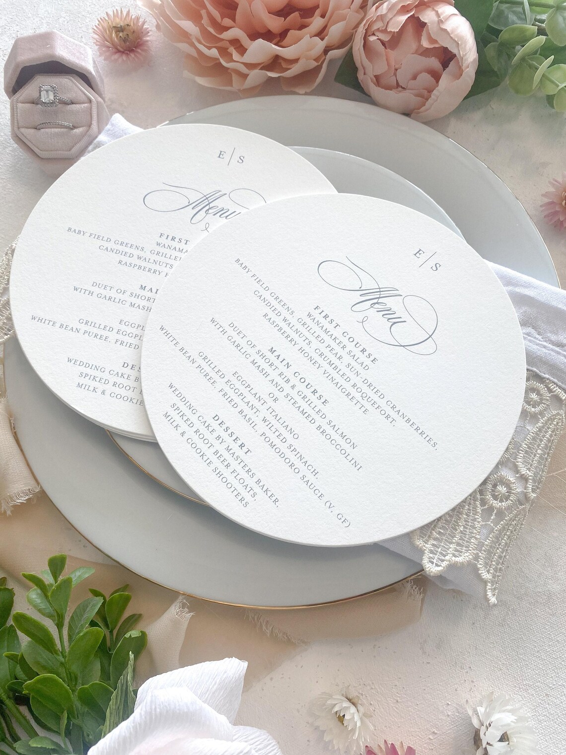 6.5" Circle Dinner Wedding Menu - Custom Menu - Printed Menu - Style ...