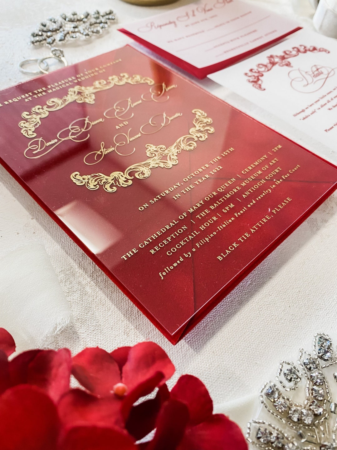 Red Wedding Invites Acrylic Card Clear Invitations Wedding Invitations ...