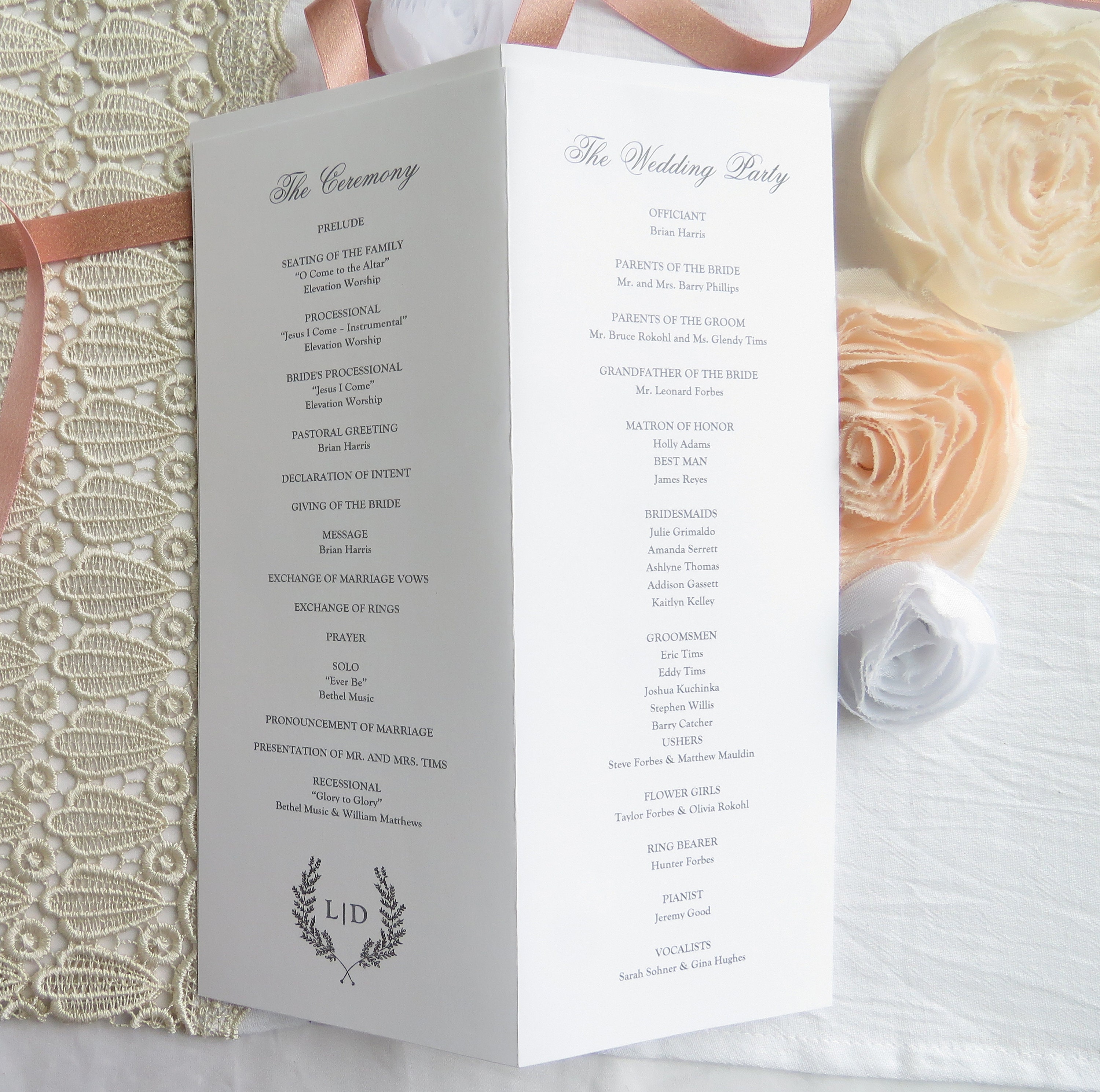 Folded Wedding Program Printable Template or Printing | Etsy