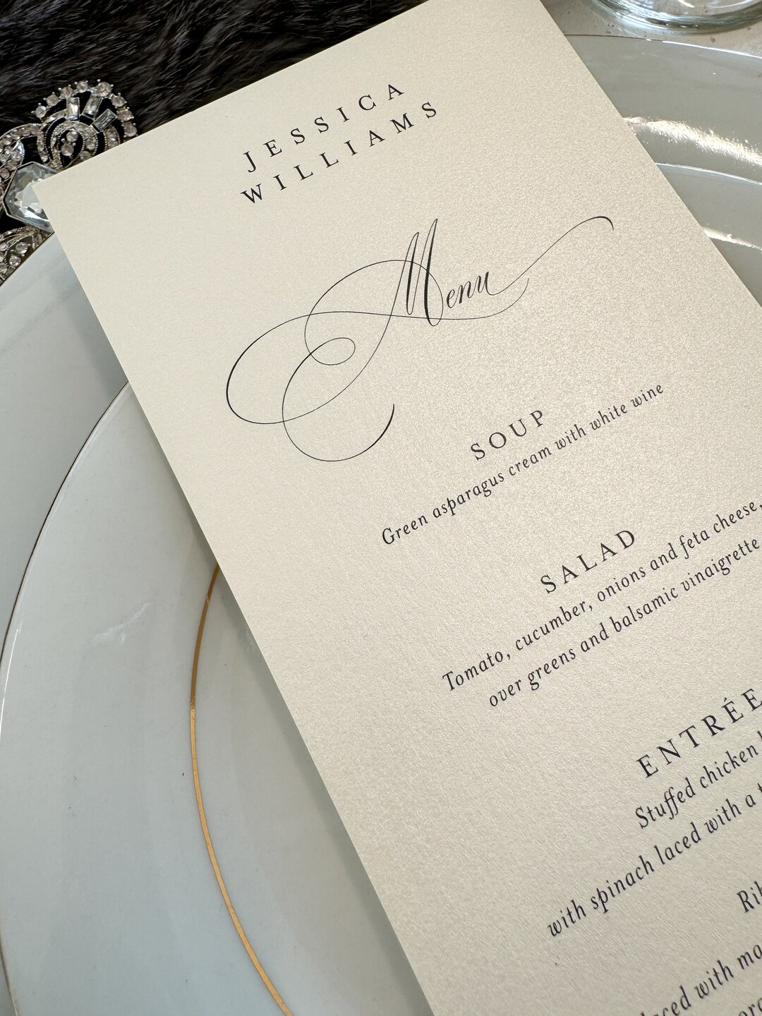 Formal Ivory Wedding Menus | Table Menu Place Cards With Names | Dinner ...