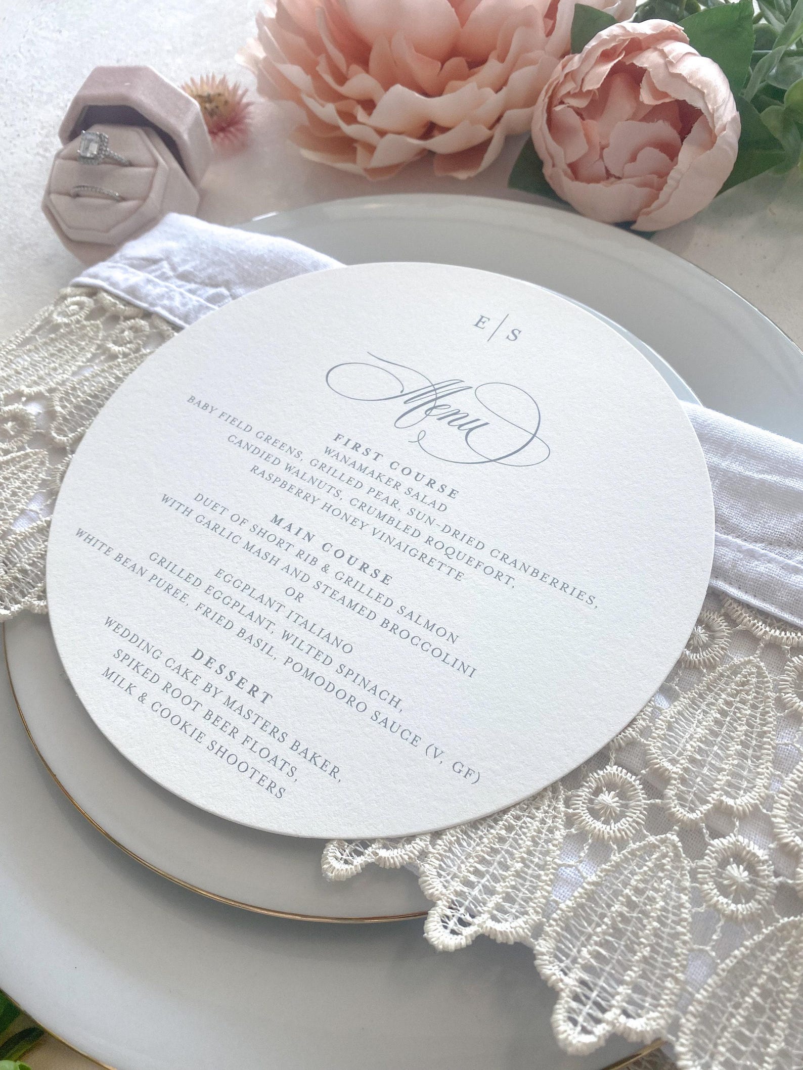 6.5" Circle Dinner Wedding Menu - Custom Menu - Printed Menu - Style ...