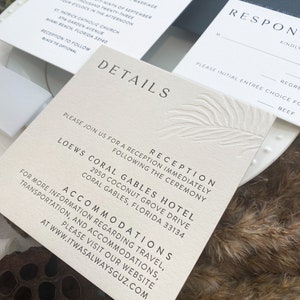 Minimalist Beach Wedding Letterpress Invitations With Palm Leaf Blind ...