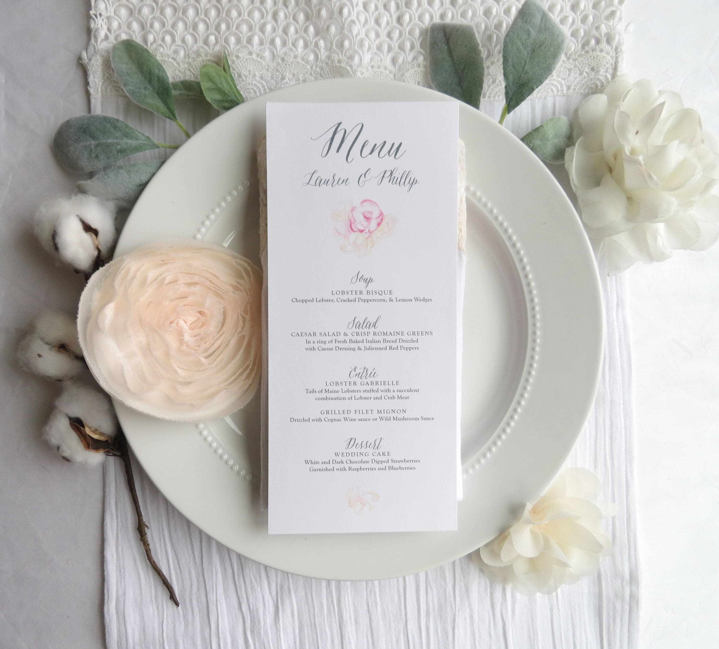 Wedding Menu reception menu dinner menu table menu | Etsy