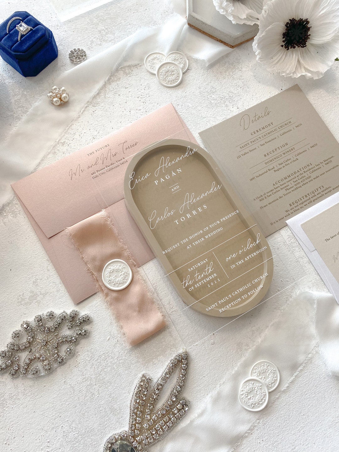 SAMPLE Blush Acrylic Wedding Invitation Acrylic Invites Clear Acrylic ...