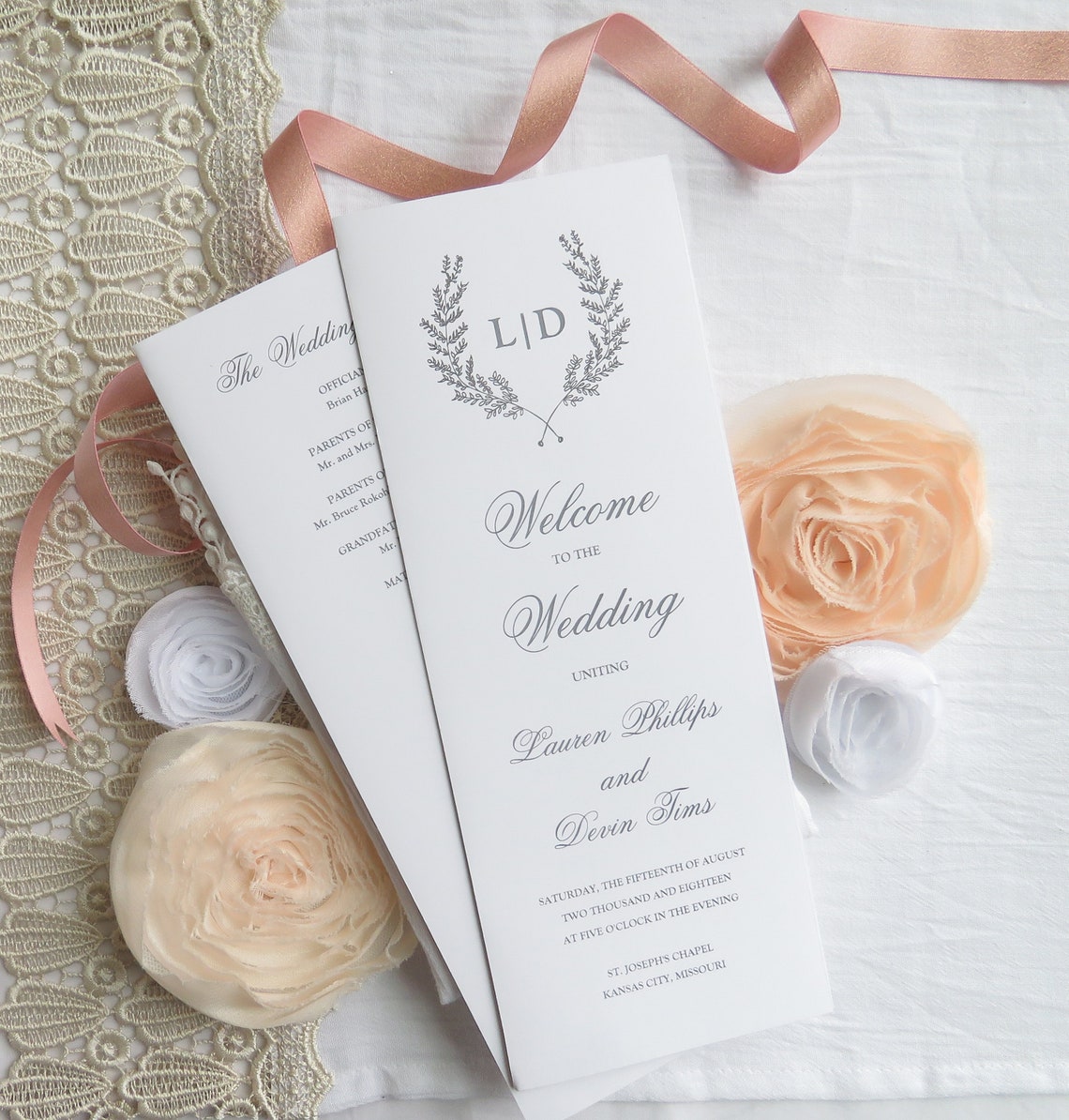 Folded Wedding Program Printable Template or Printing - Etsy