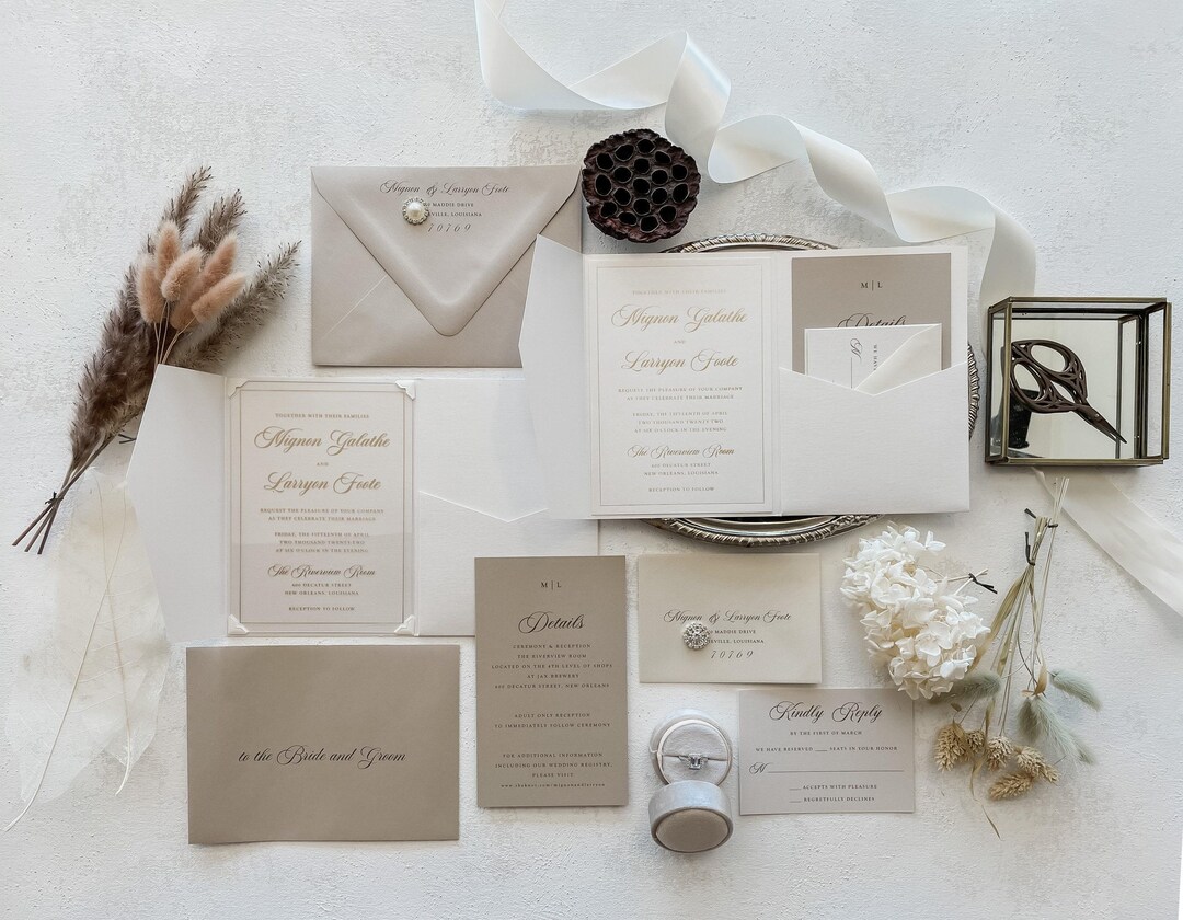 Wedding Invitation Suite: Ivory Pocket Folder - Elegant Design Style ...