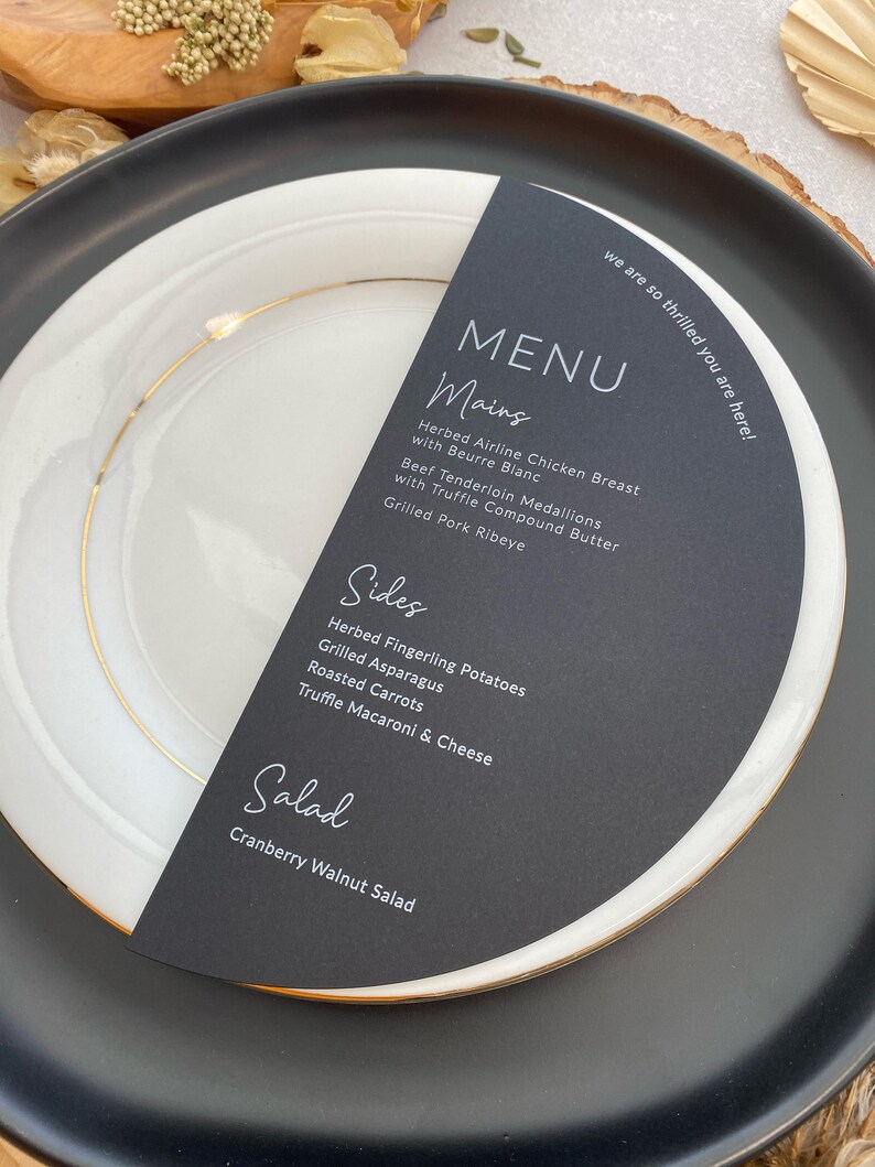 Black Half Circle Menus - Half Moon - 7.5 Inches Tall Style 298 - Etsy
