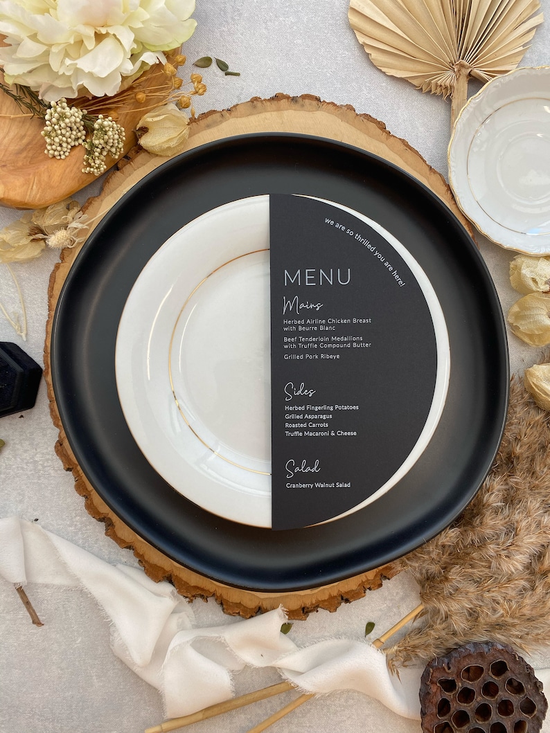 Black Half Circle Menus - Half Moon - 7.5 Inches Tall Style 298 - Etsy