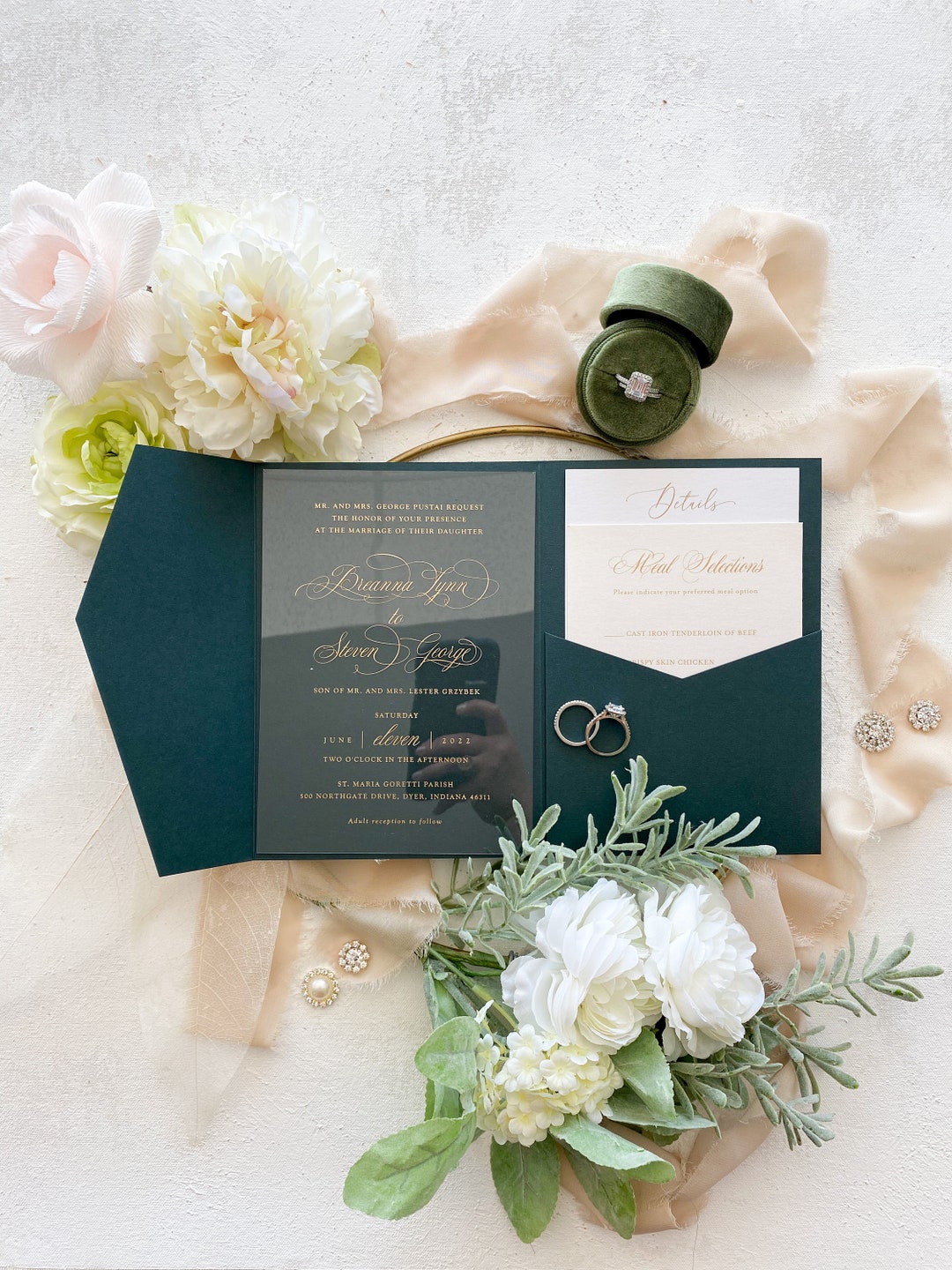 Racing Hunter Green Wedding Invitation Acrylic Invitations Elegant ...
