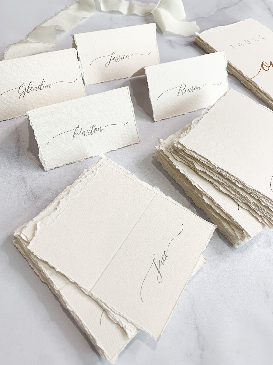 Wedding Place Cards: Deckle Edge Folded Name Tags - Custom Guest Names ...