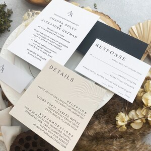 Minimalist Beach Wedding Letterpress Invitations With Palm Leaf Blind ...