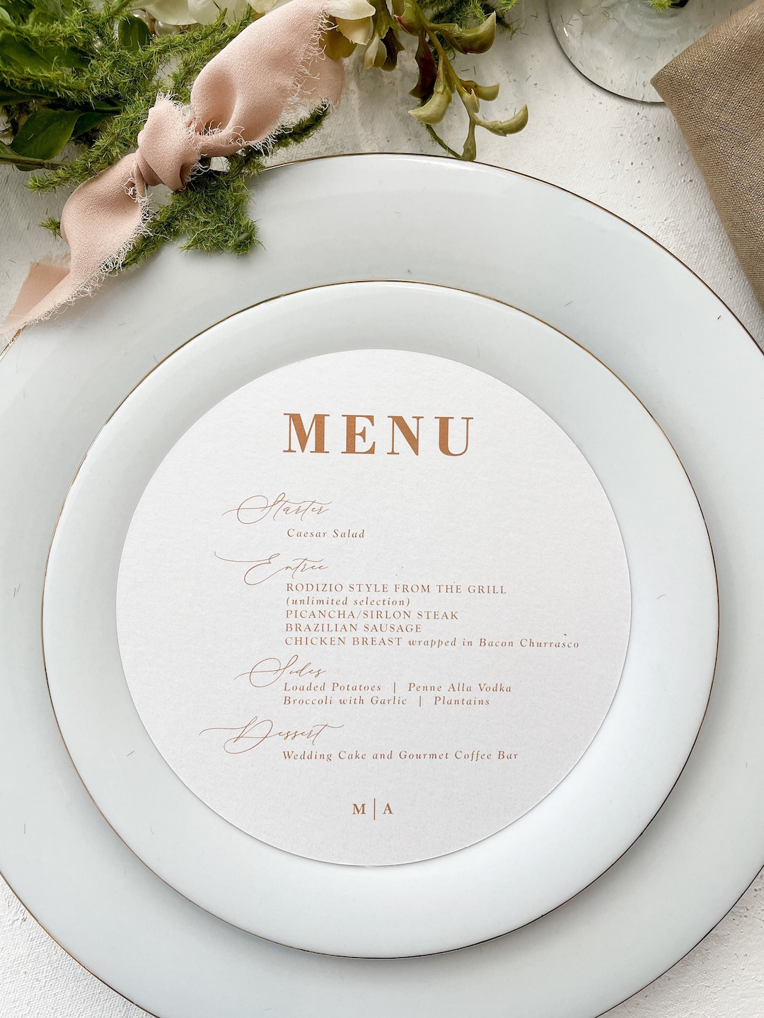White and Gold Round Circle Wedding Menus - Circle Menu 5.75 - Style ...