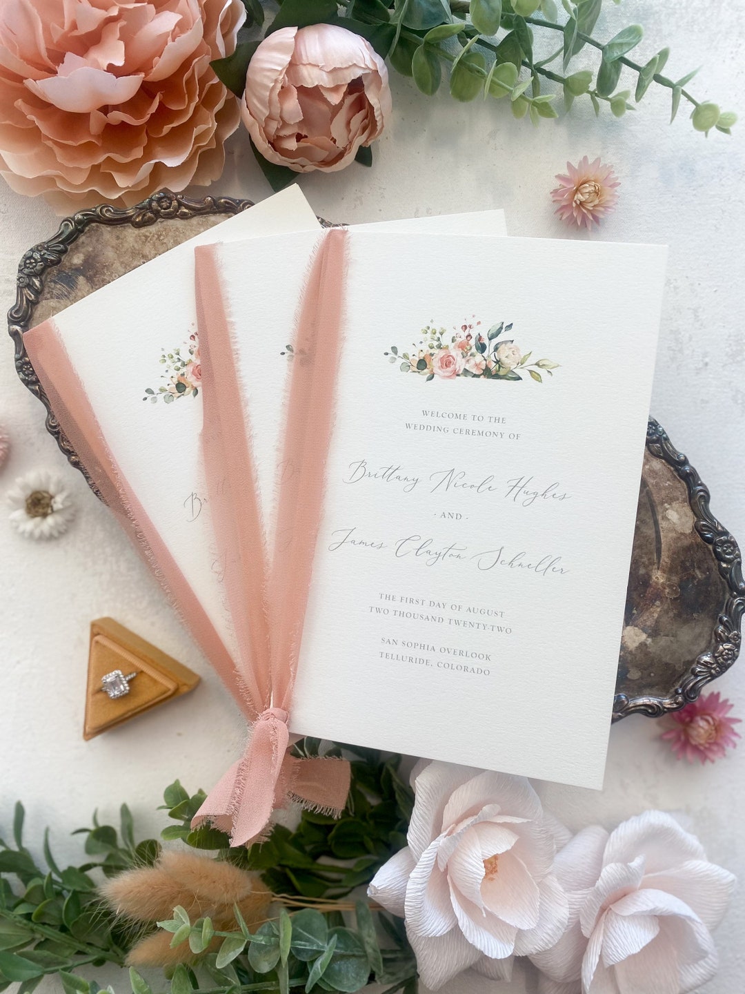 Folded Wedding Programs | Ceremony Program | Programs With Ribbon ...