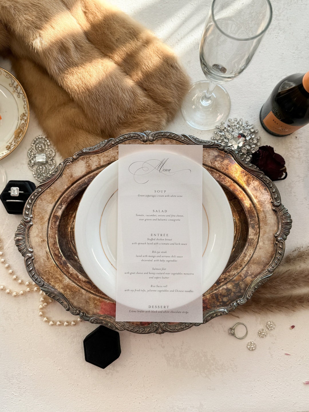 Bling Vellum Wedding Menus | Long Reception Menu | Dinner Menu | Table ...