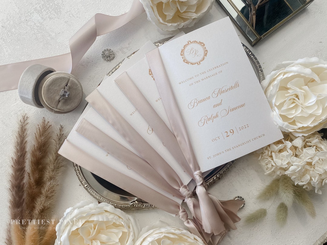 Champagne Wedding Programs With Ribbon: Elegant Ceremony Stationery - Etsy