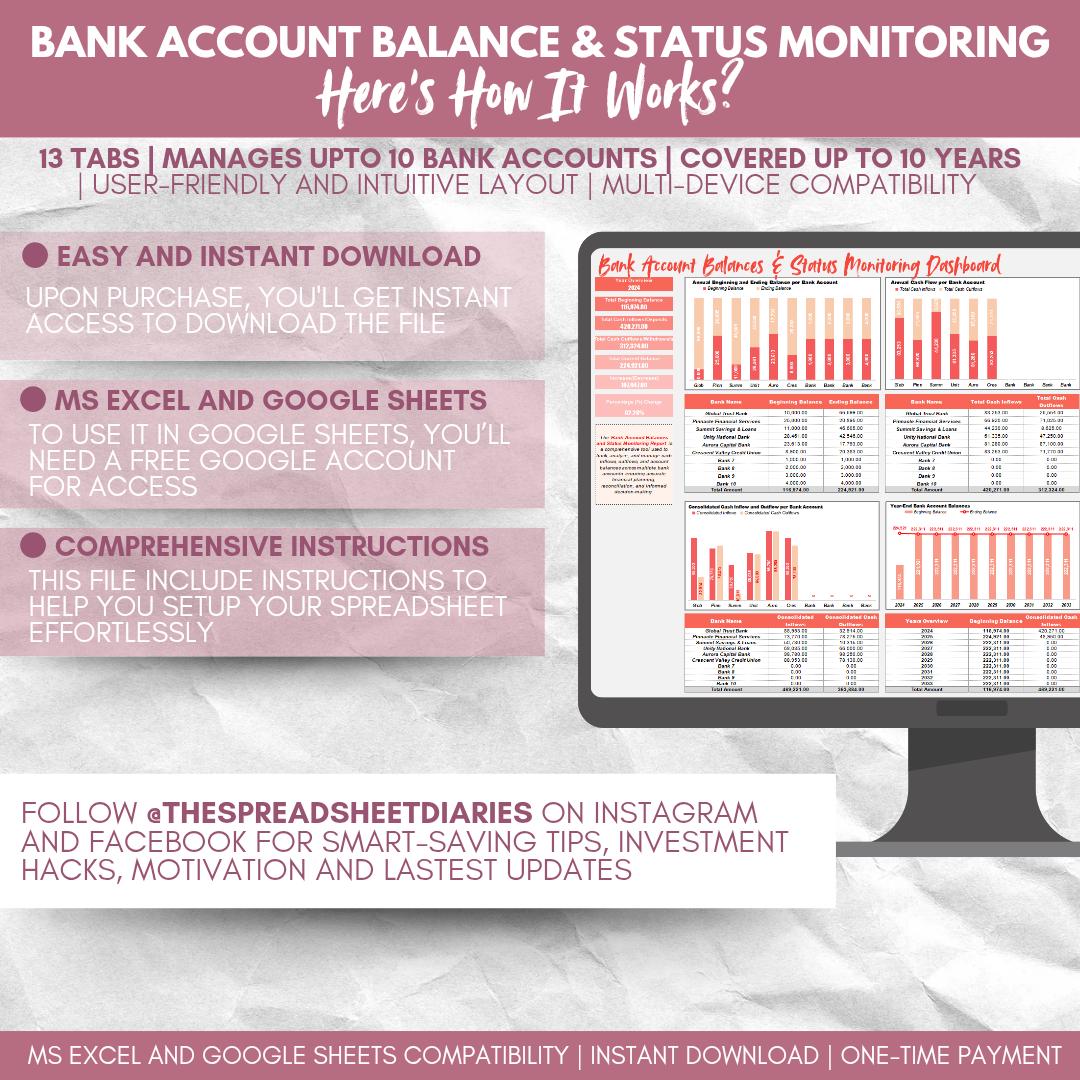 Bank Account Balances and Status Monitoring Tracker | 10 Bank Accounts ...