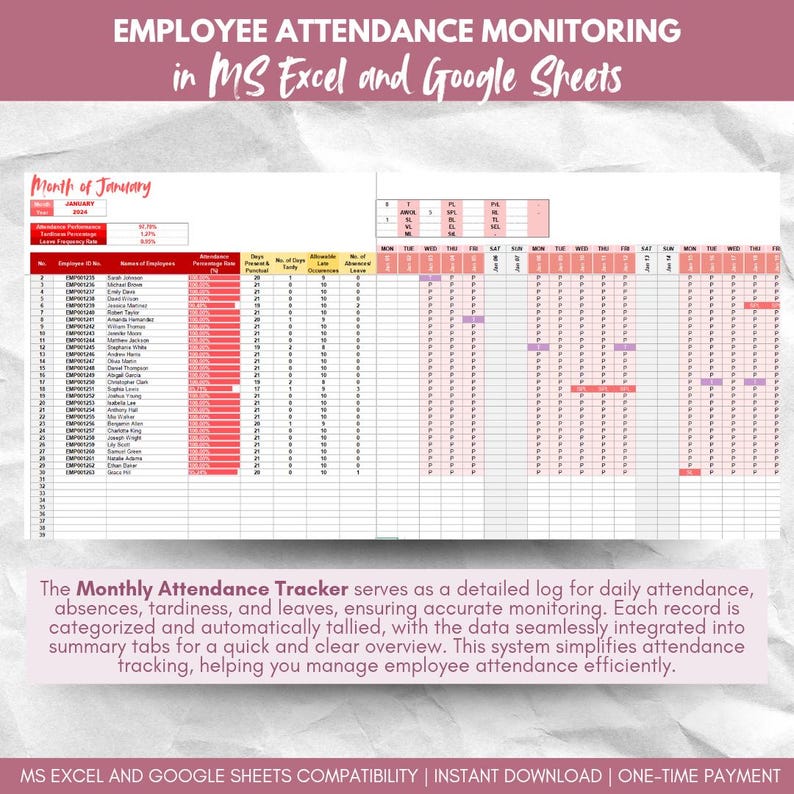 Employee Attendance Monitoring | Upto 500 Employees | MS Excel & Google ...
