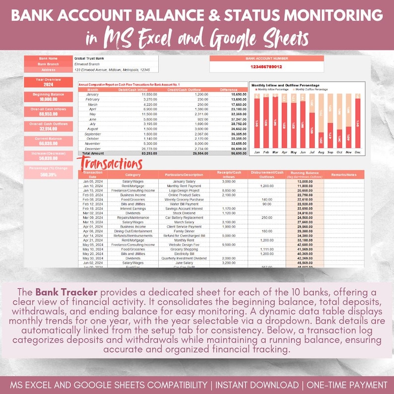 Bank Account Balances and Status Monitoring Tracker | 10 Bank Accounts ...