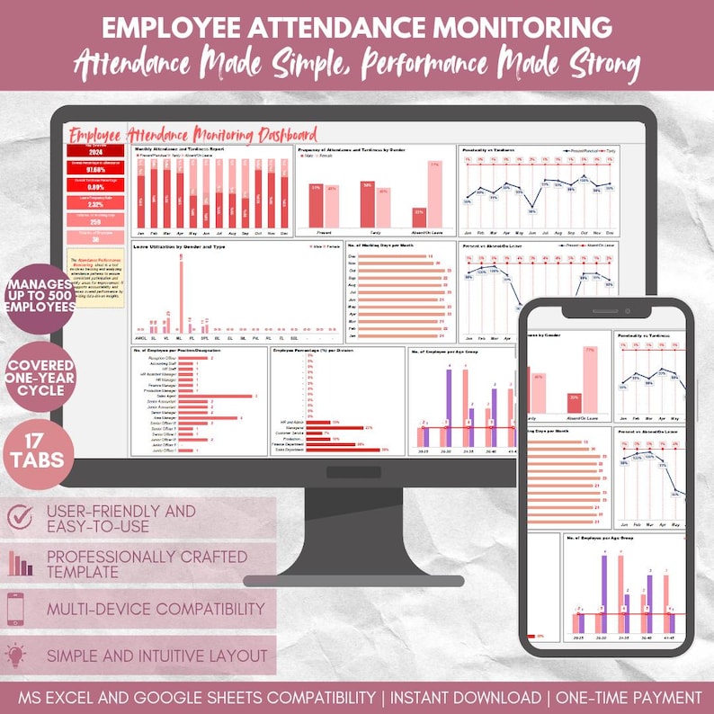 Employee Attendance Monitoring | Upto 500 Employees | MS Excel & Google ...