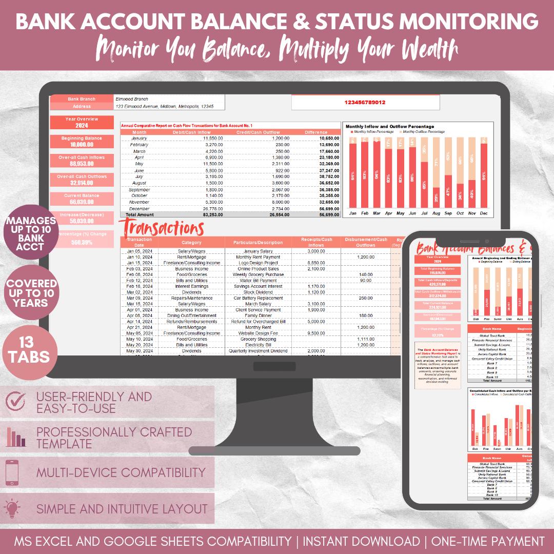 Bank Account Balances and Status Monitoring Tracker | 10 Bank Accounts ...