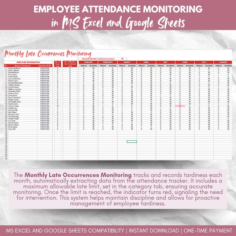 Employee Attendance Monitoring | Upto 500 Employees | MS Excel & Google ...