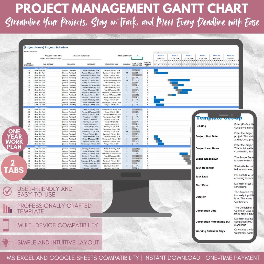 Project Management Gantt Chart | Project Timeline and Tracker | Project ...