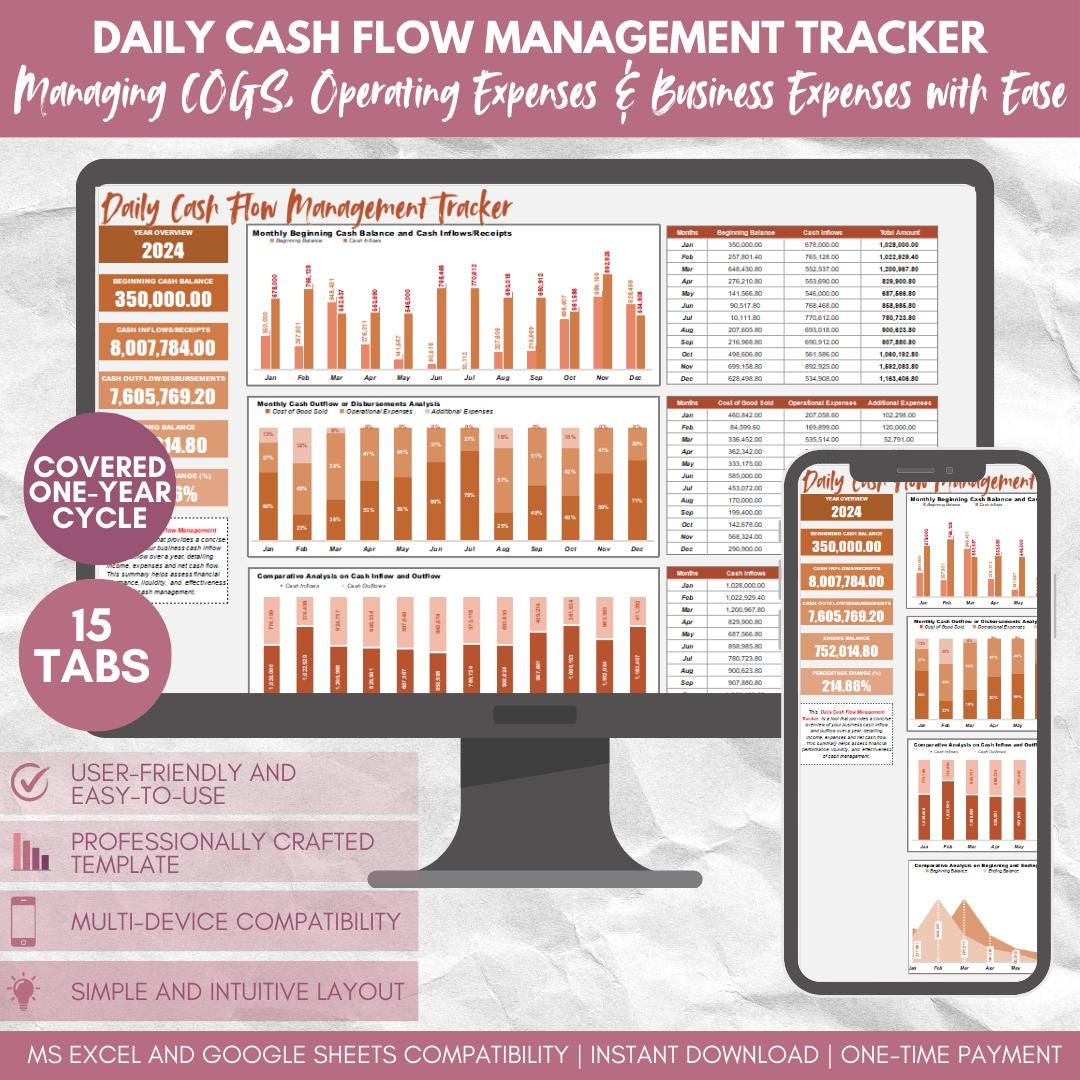Daily Cash Flow Tracker: Business Finance Management (MS Excel & Google ...