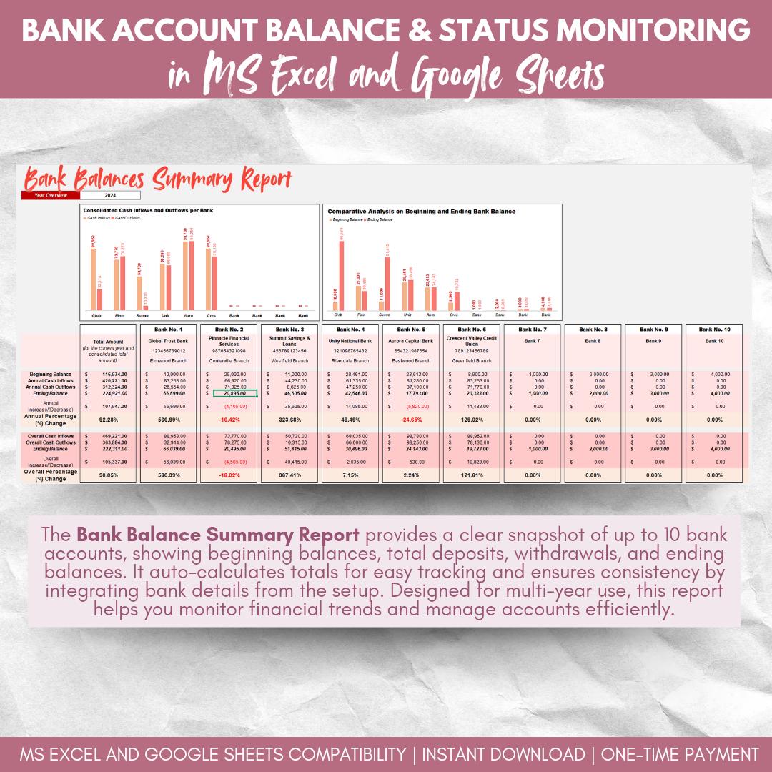 Bank Account Balances and Status Monitoring Tracker | 10 Bank Accounts ...
