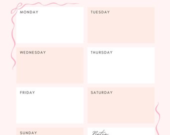 Charming Pink Bow Weekly Planner | Digital Download - Etsy