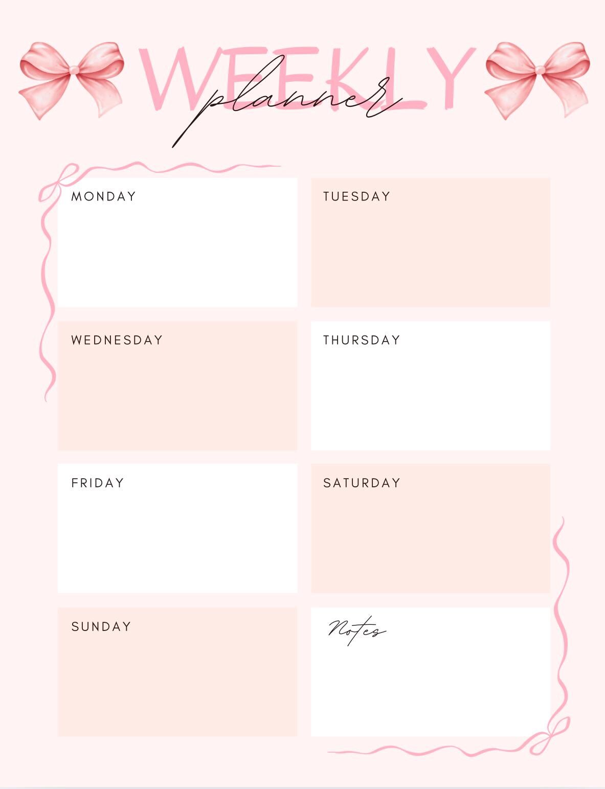 Pink Bow Weekly Planner - Etsy