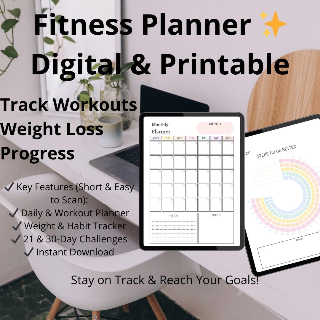 Digital Fitness Planner Printable | Workout, Meal Tracker | Health ...