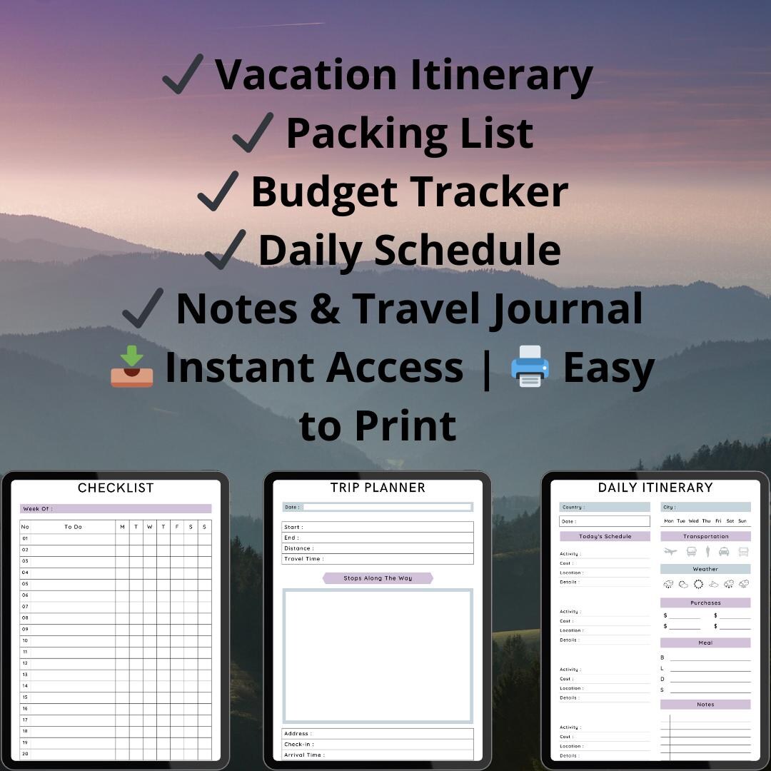 Printable Travel Planner Bundle | Vacation Itinerary & Packing List ...