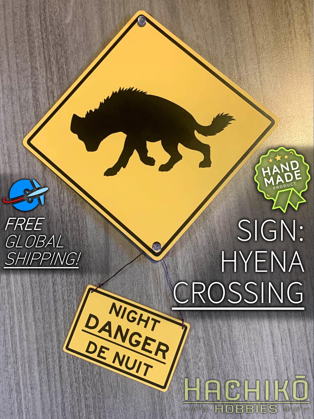 Spotted Hyena Crossing Sign - Spirituality - Hand Made to Order ...