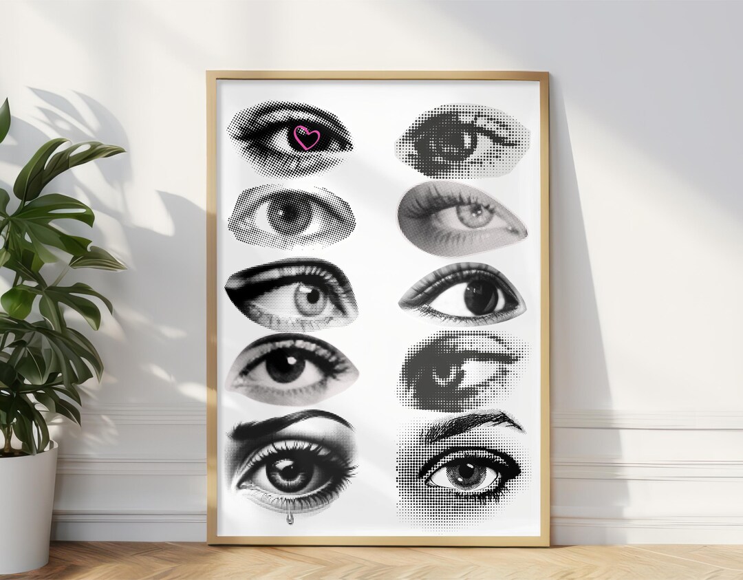 Y2K Halftone Eyes Print, Retro Pop Art, Optical Illusion (digital ...