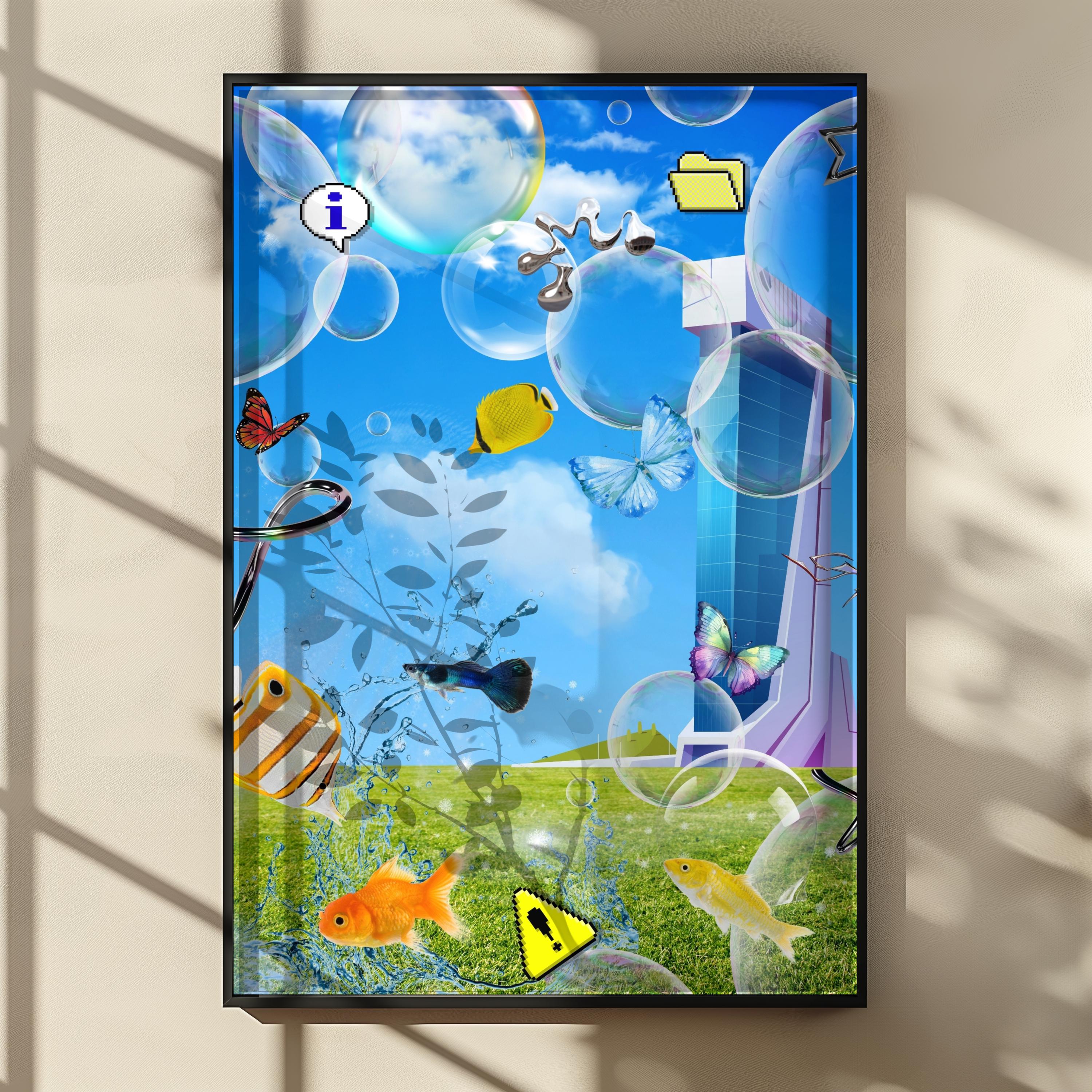 Digital Frutiger Aero Printable, Futuristic Skyscraper Bubble Aesthetic, Wall Art With Y2K Ocean ...